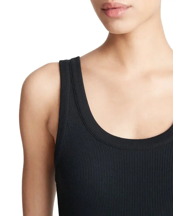 Vince Ribbed Scoop Neck Tank - Black