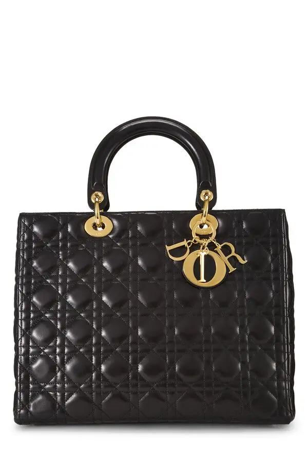 Dior Lady Cannage Quilted Lambskin Satchel - Black