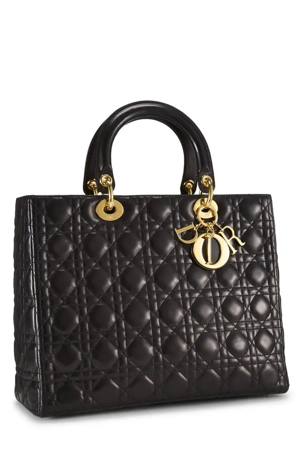 Dior Lady Cannage Quilted Lambskin Satchel - Black
