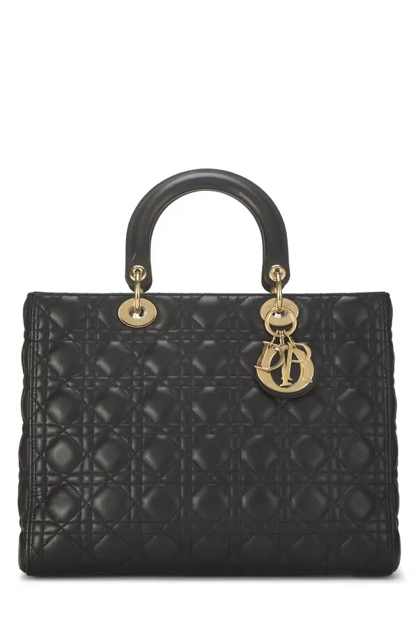 Dior Lady Cannage Quilted Lambskin Satchel - Black