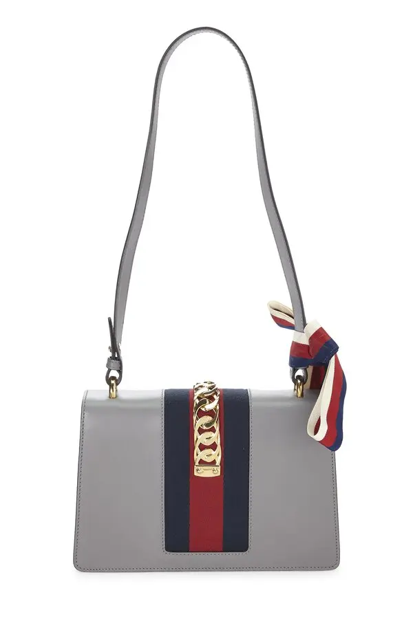 Gucci Leather Web Sylvie Shoulder Bag - Grey