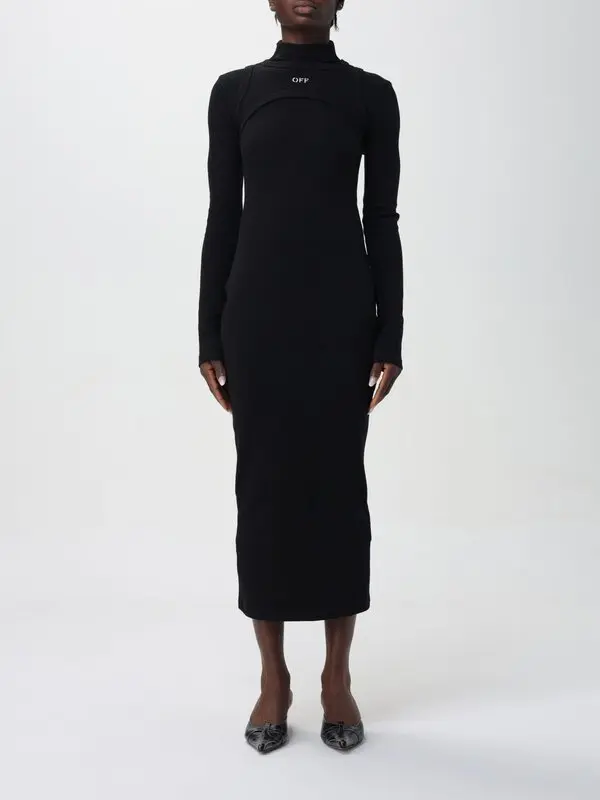 Off-White Ribbed Knit Midi Dress - White