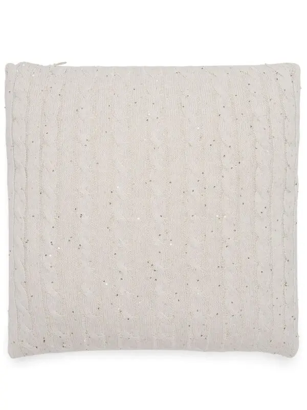 Brunello Cucinelli Cable-knit Sequin-embellished Cushion - Neutrals