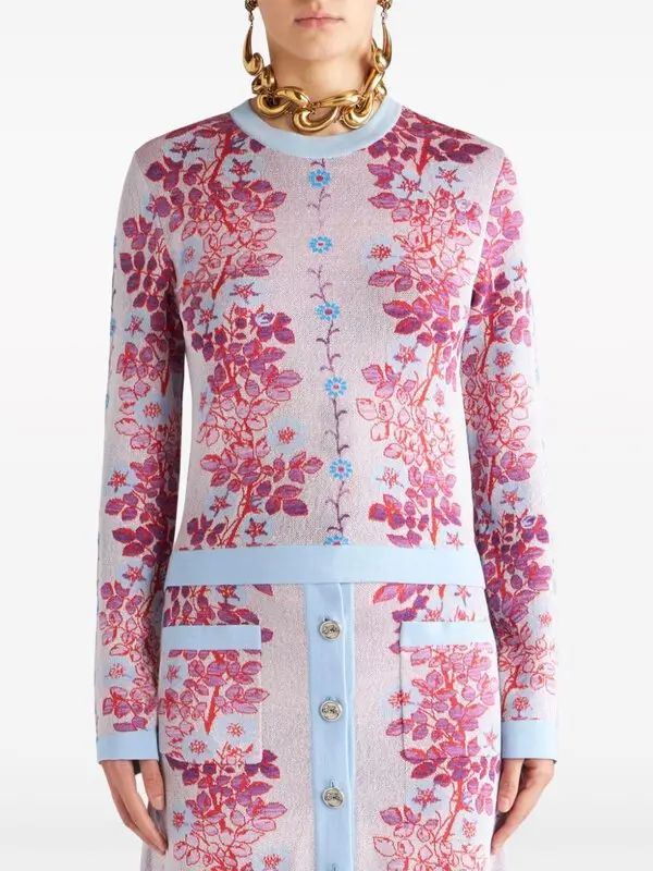Etro Floral-jacquard Crew-neck Blouse