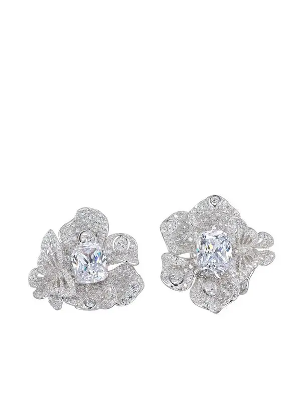 ANABELA CHAN 18kt White Gold Peony Diamond Cocktail Earrings - Silver
