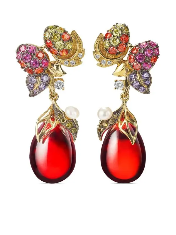 ANABELA CHAN 18kt Yellow Gold Vermeil Goldenberry Multi-stone Drop Earrings - Red