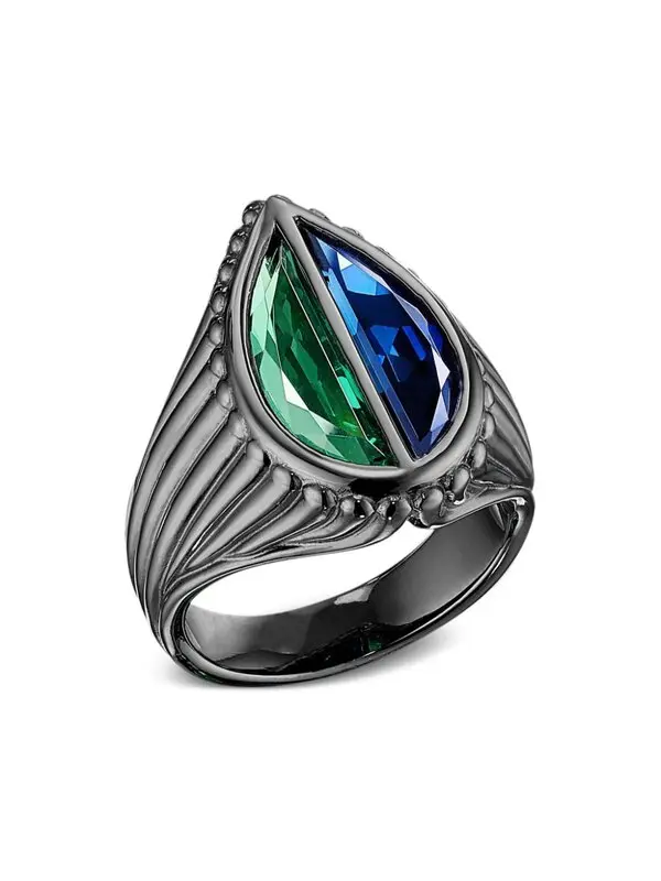 ANABELA CHAN 18kt Black Gold Emerald Pear Signet Ring