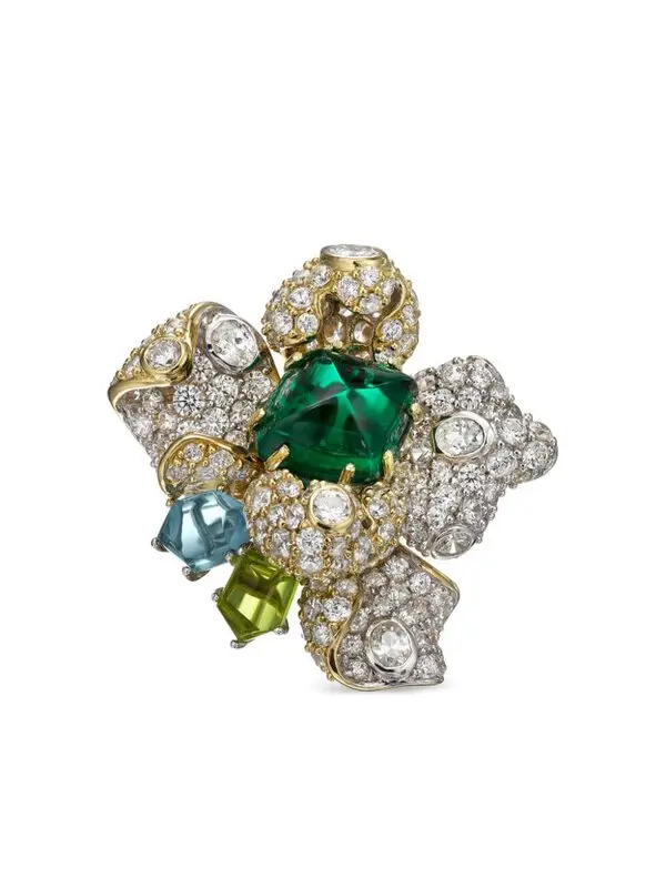 ANABELA CHAN 18kt Gold Vermeil Emerald Blossom Ring - White