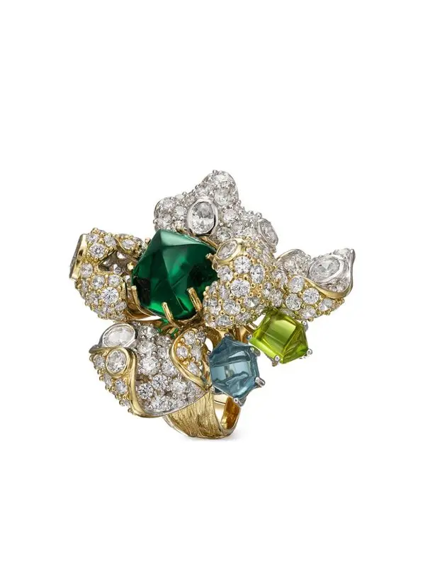 ANABELA CHAN 18kt Gold Vermeil Emerald Blossom Ring - White