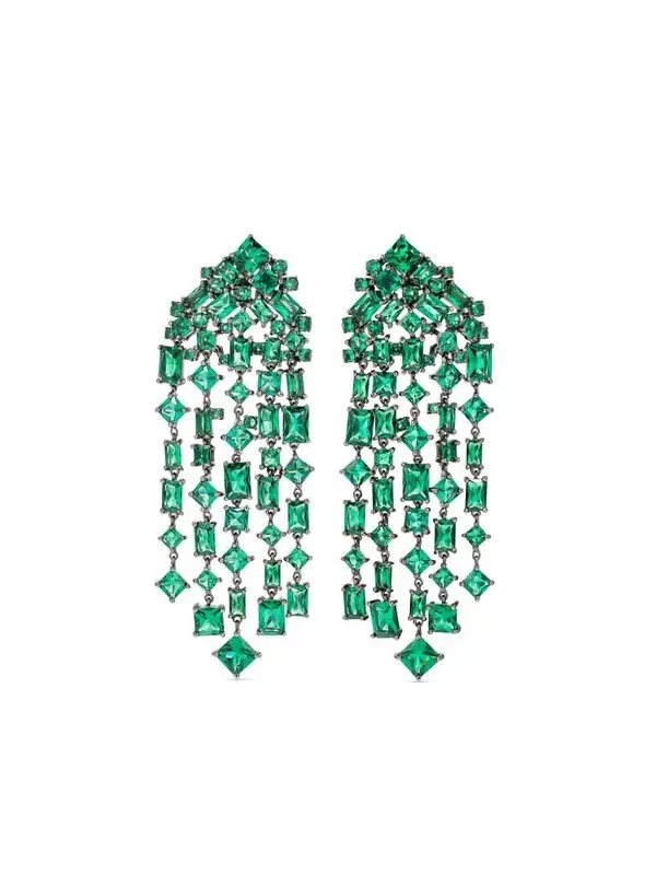 ANABELA CHAN 18kt White Gold Vermeil Cascade Emerald Earrings - Green