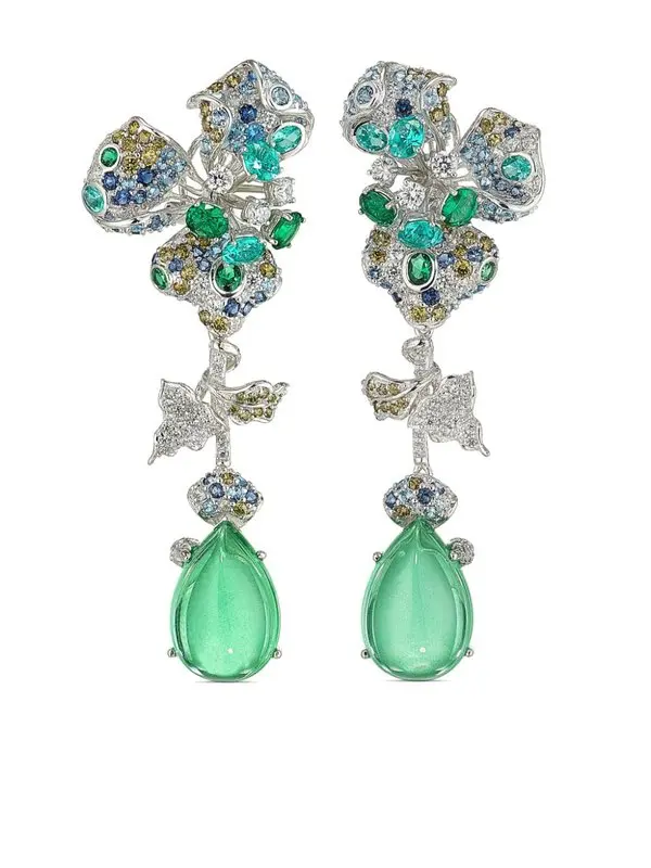 ANABELA CHAN 18kt White Gold Orchid Multi-stone Earrings - Green