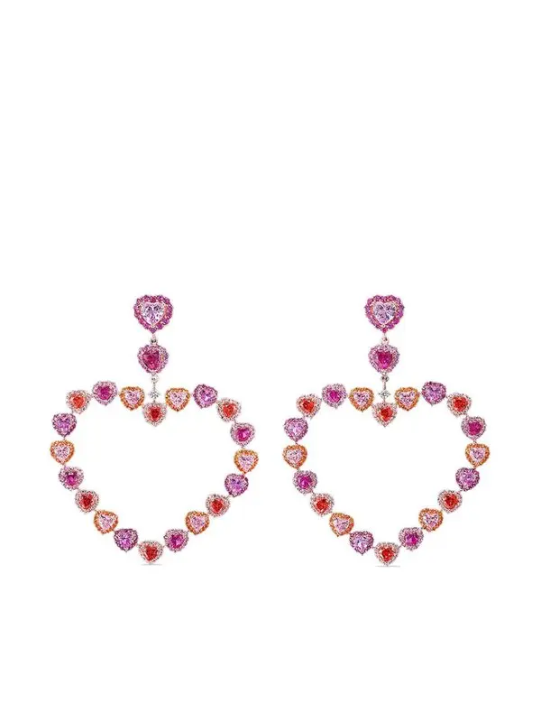 ANABELA CHAN 18kt Rose Gold Vermeil Sapphire And Diamond Heart Earrings - Pink
