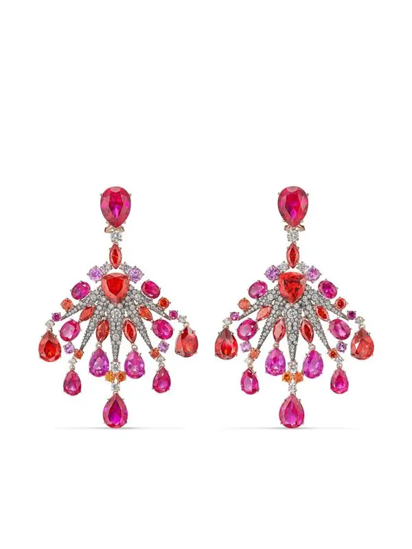 ANABELA CHAN 18kt Yellow Gold Vermeil Starburst Multi-stone Drop Earrings - Red