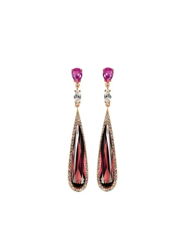ANABELA CHAN 18kt Rose Gold Vermeil Shard Tourmaline And Diamond Drop Earrings - Red