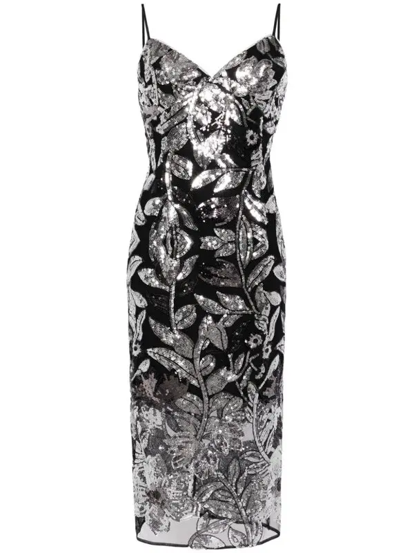 Marchesa Sequin-Embellished Midi Dress In Metallic - 40% Off | Editorialist