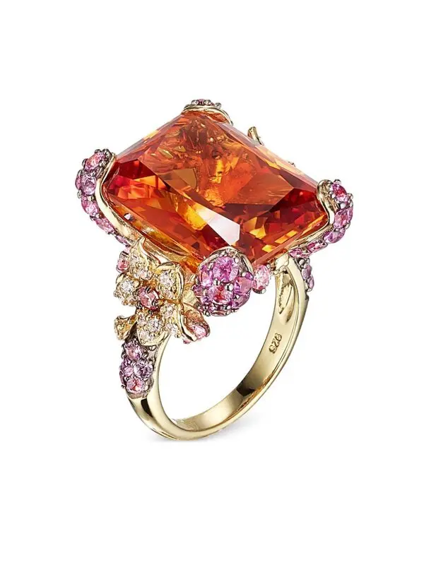 ANABELA CHAN 18kt Gold Imperial Cinderella Sapphire And Diamond Ring - Orange