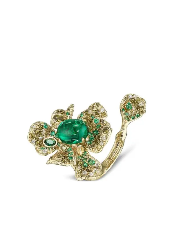 ANABELA CHAN 18kt Yellow Gold Vermeil Emerald, Diamond, And Tourmaline Ring - Green