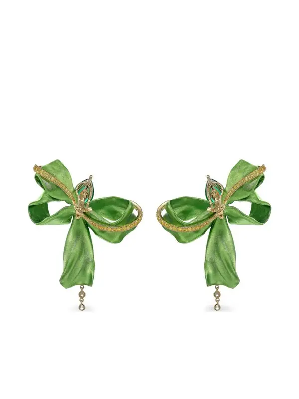 ANABELA CHAN 18kt Yellow Gold Vermeil Cupid's Bow Emerald Drop Earrings - Green