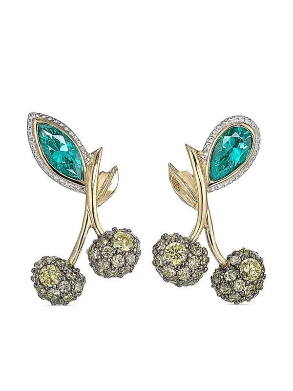ANABELA CHAN 18kt Yellow Gold Vermeil Cherry Stud Earrings - Green