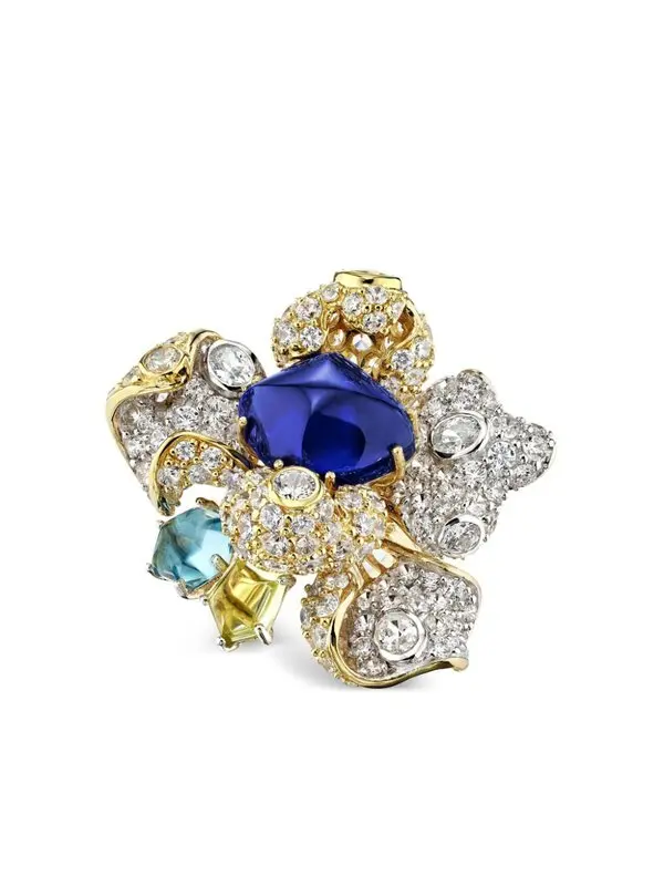 ANABELA CHAN 18kt Gold Vermeil Sapphire Blossom Gemstone Ring - Blue