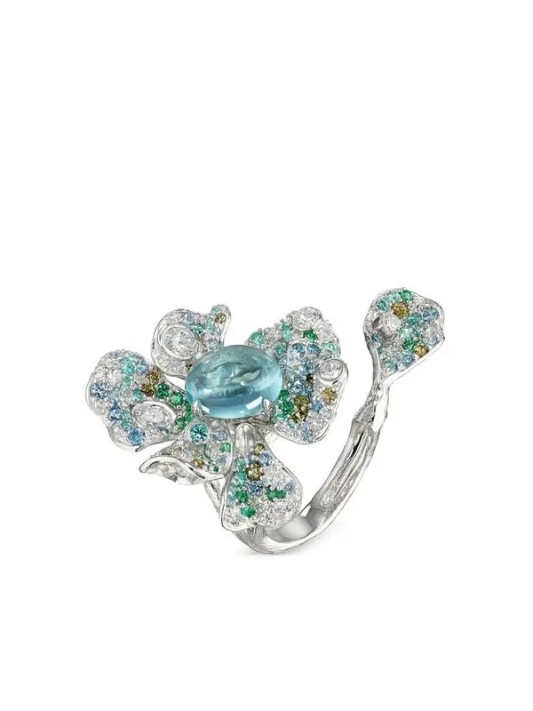 ANABELA CHAN 18kt White Gold Vermeil Aqua Peony Gemstone Ring - Blue