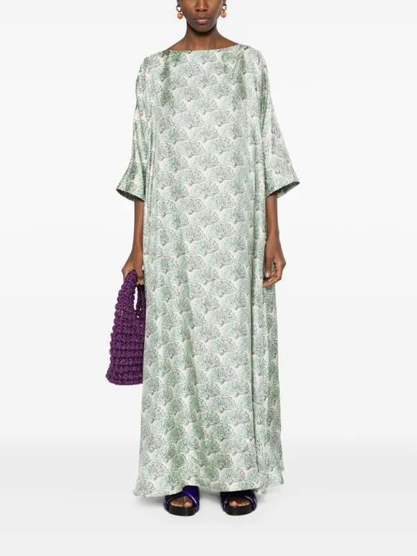 La DoubleJ Fans-print Maxi Dress