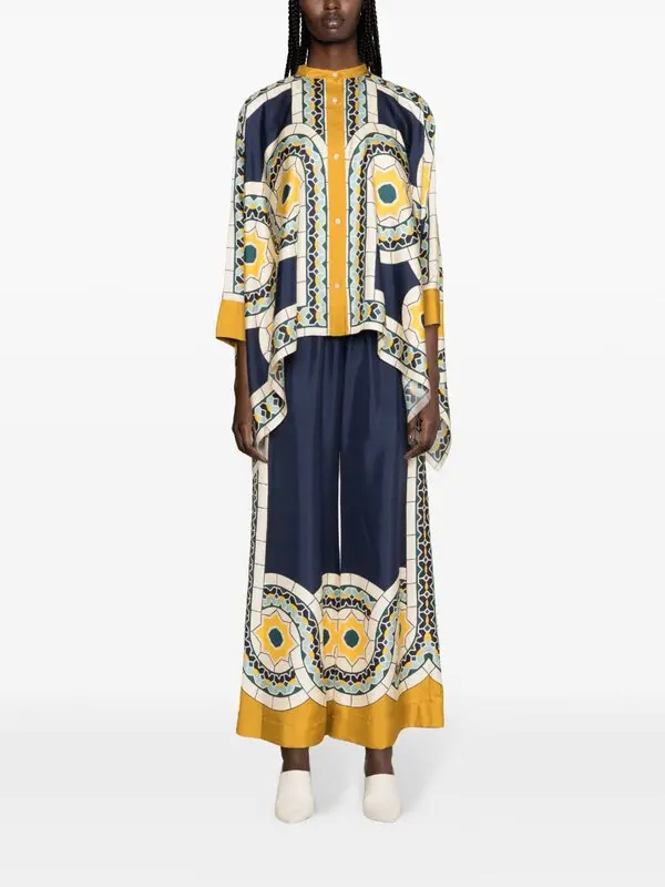 La DoubleJ Geometric-print Silk Shirt - Blue
