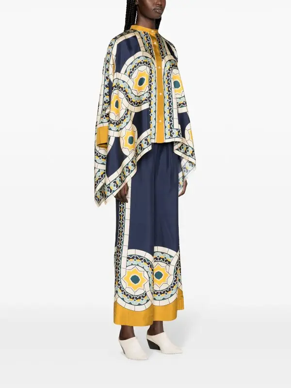 La DoubleJ Geometric-print Silk Shirt - Blue