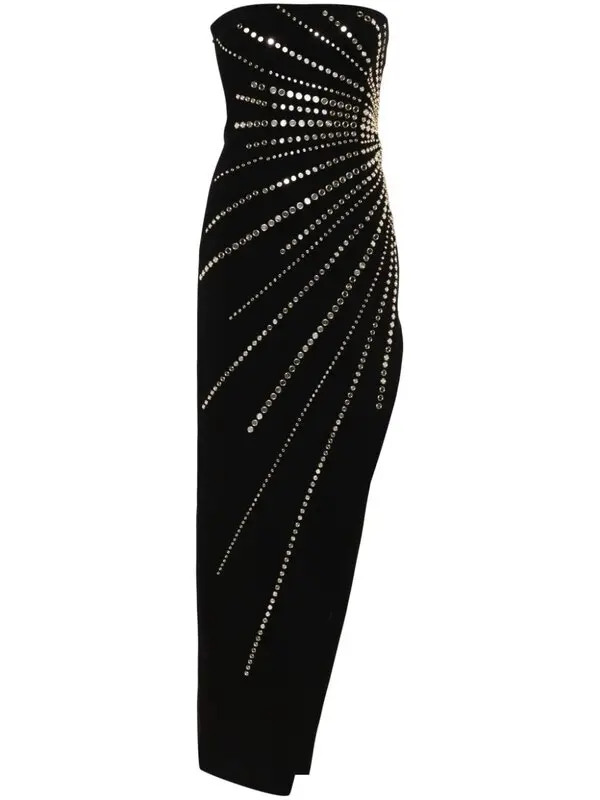 NISSA Mirrored-studs Asymmetric Maxi Dress