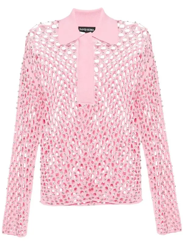 David Koma Crystal-embroidered Net Top