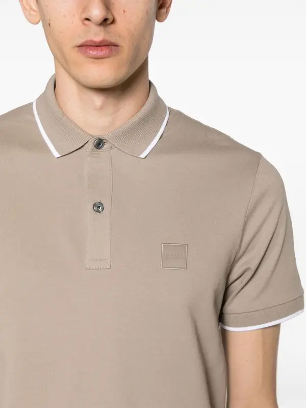 BOSS Logo-patch Piqué Polo Shirt - Neutrals