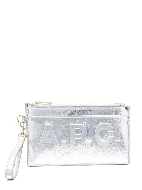 A.p.c. Leather Zip-up Clutch - Silver