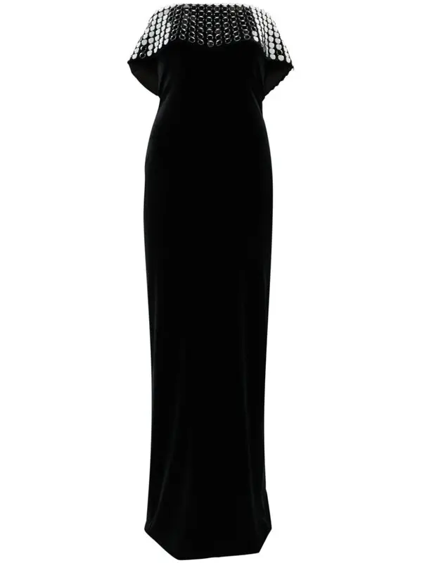 NISSA Mirror-embellished Velvet Gown