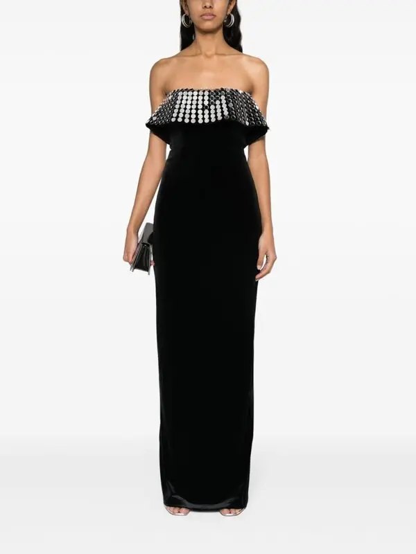 NISSA Mirror-embellished Velvet Gown