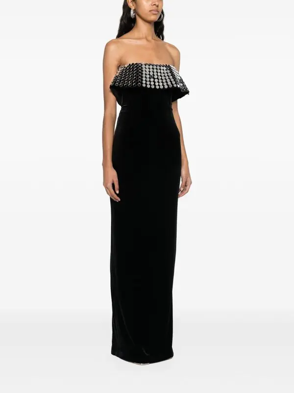 NISSA Mirror-embellished Velvet Gown