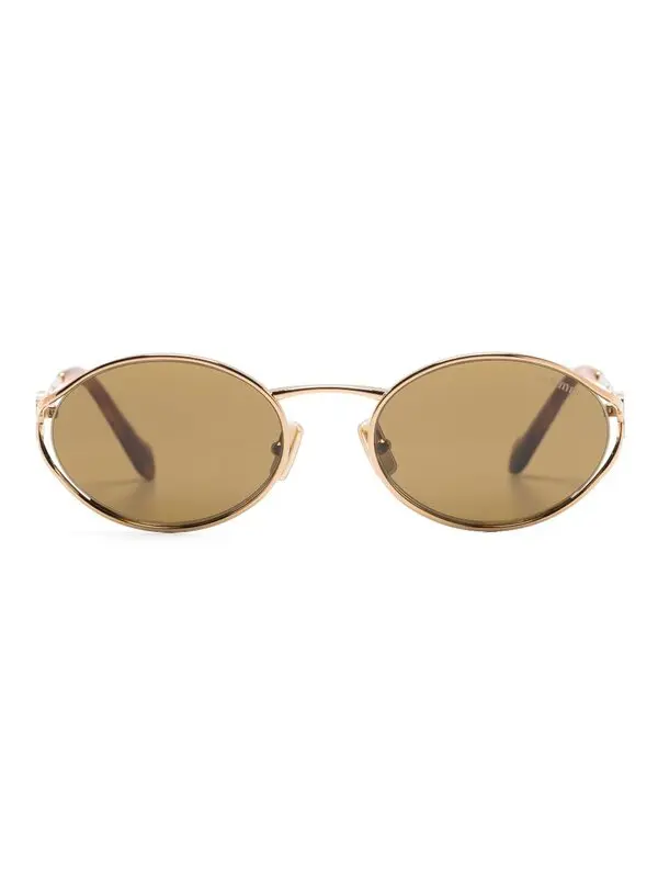 Miu Miu Logo Round-frame Sunglasses - Gold