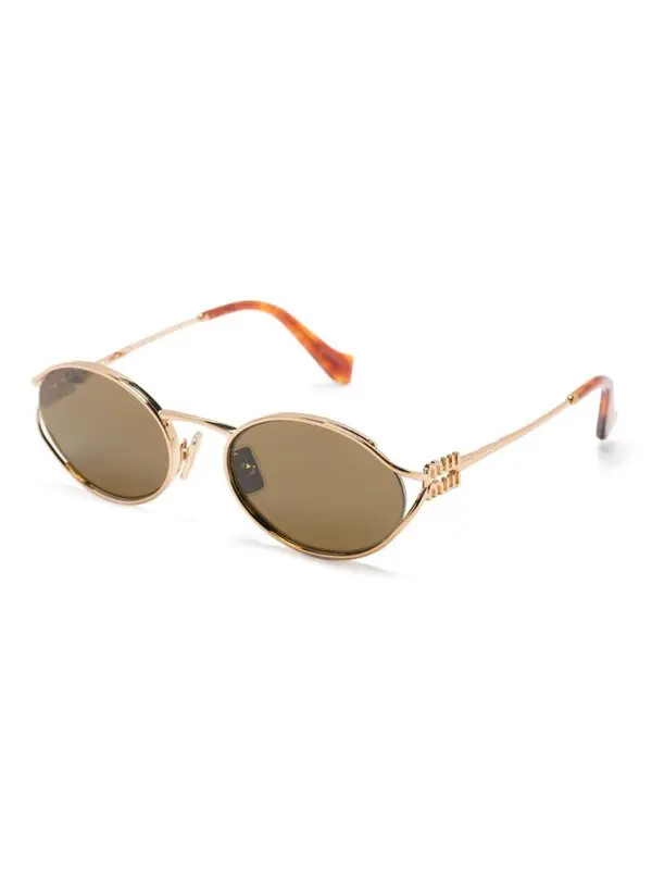 Miu Miu Tone Oval Frame Sunglasses - Gold