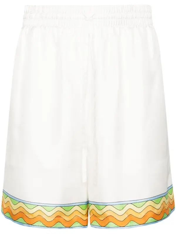 Casablanca Afro Cubism Tennis Club Silk Shorts - White