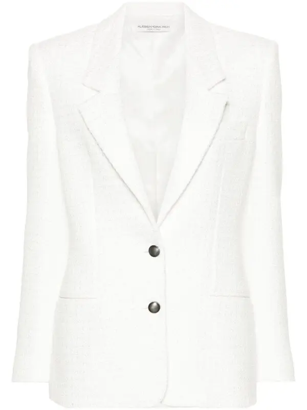Alessandra Rich Single-breasted Bouclé Blazer - White