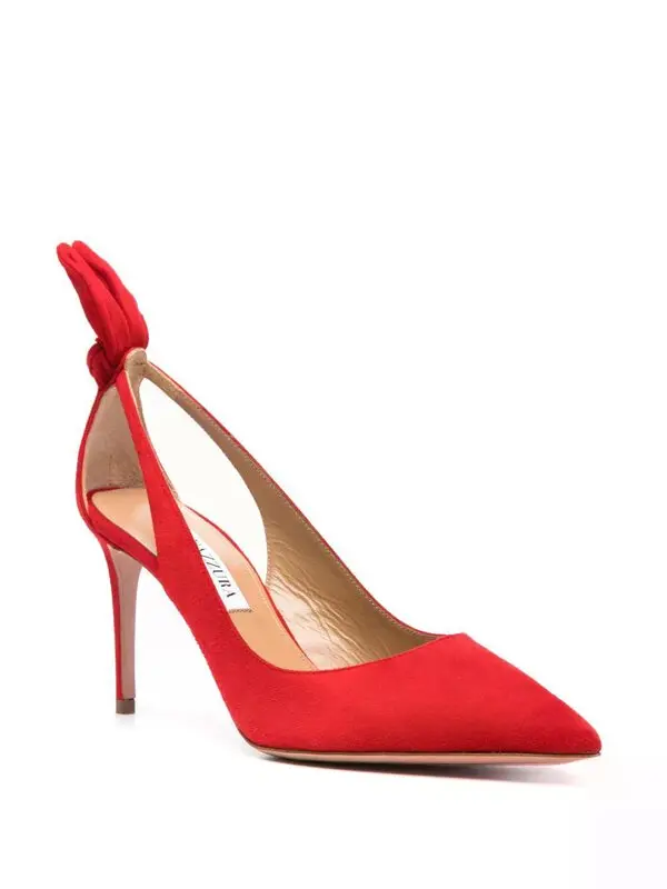 AQUAZZURA Bow Tie 85mm Suede Pumps - Red