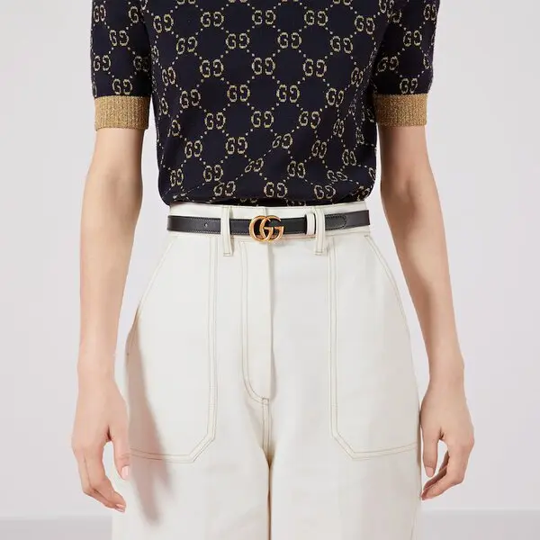 Gucci Gg Marmont Reversible Skinny Belt