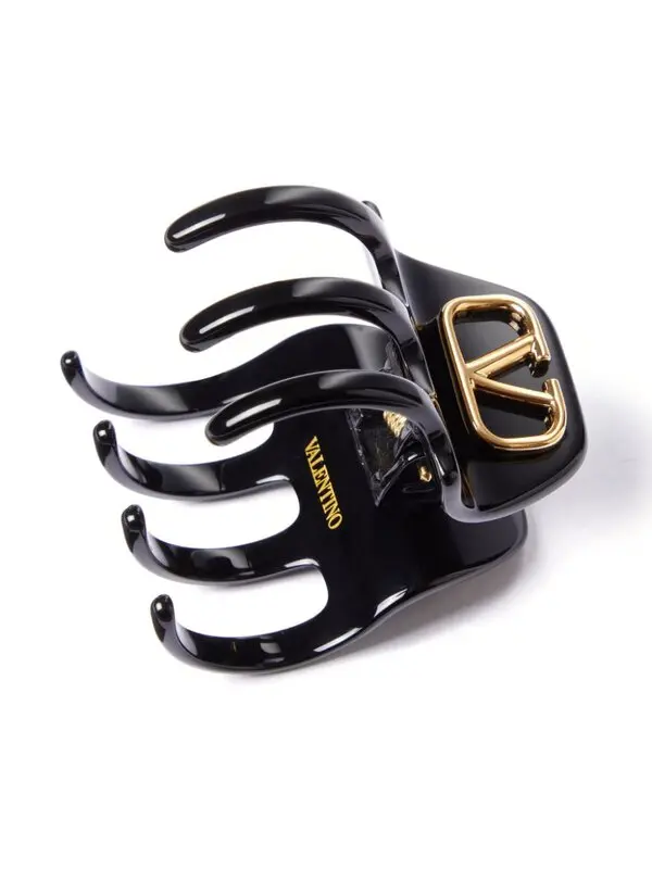 Valentino Garavani Vlogo High-Shine Hair Clip - Black  display picture 1