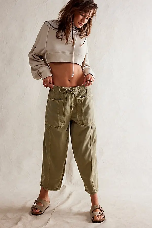 Free People We The Free Silverton Pull-on Barrel Jeans - Aloe