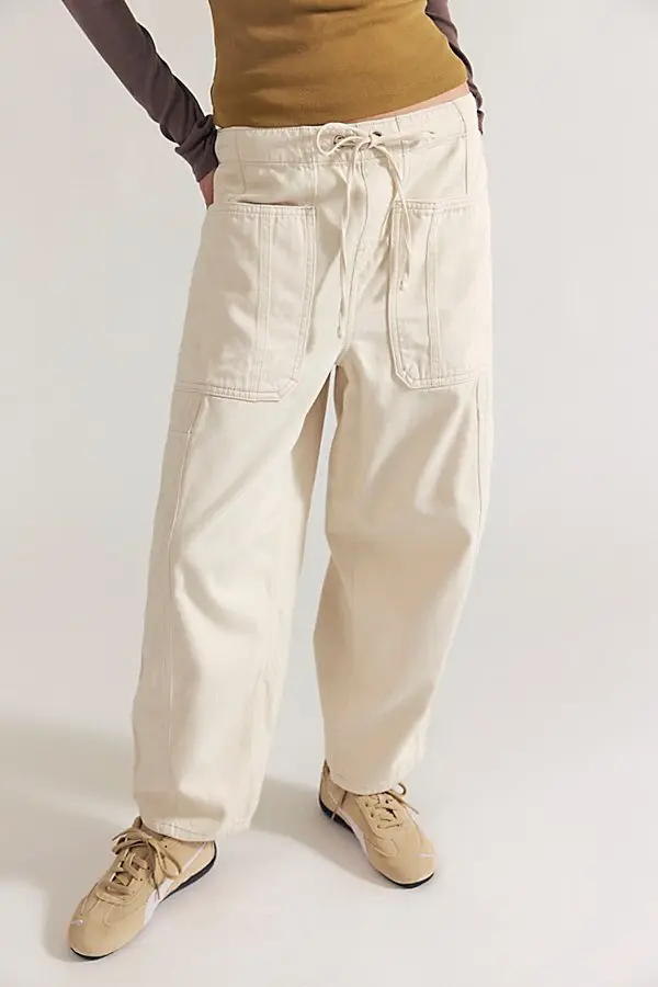 Free People We The Free Silverton Pull-on Barrel Jeans - Ecru