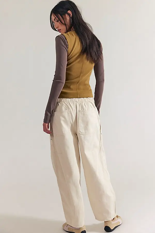 Free People We The Free Silverton Pull-on Barrel Jeans - Ecru