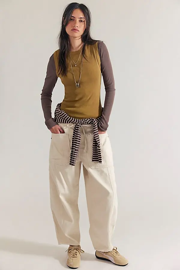 Free People We The Free Silverton Pull-on Barrel Jeans - Ecru