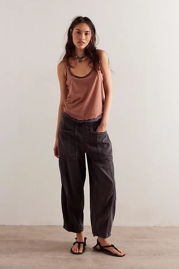 Free People We The Free Silverton Pull-on Barrel Jeans - Smokescreen