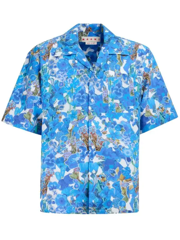 Marni Floral-print Cotton Shirt - Blue
