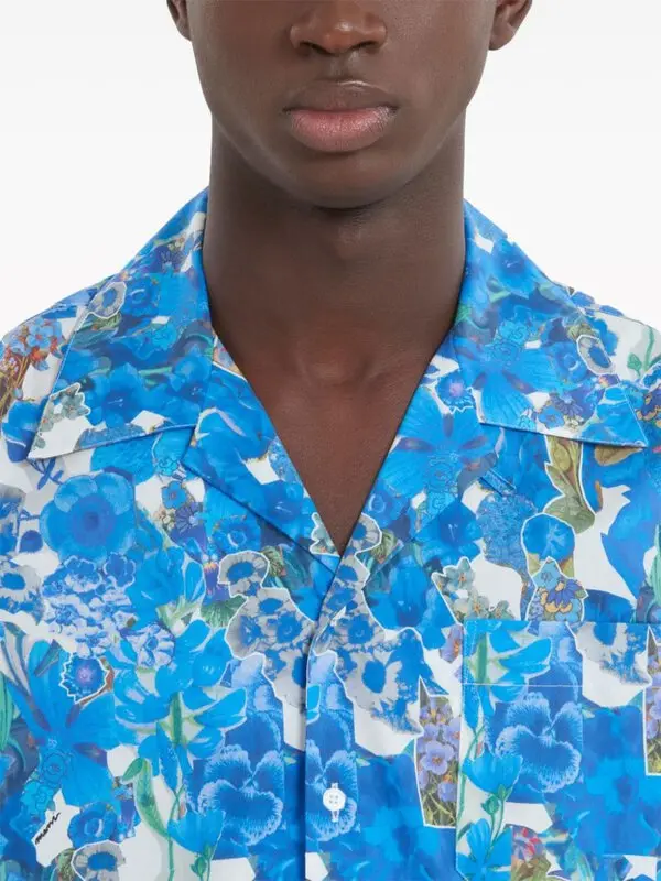 Marni Floral-print Cotton Shirt - Blue