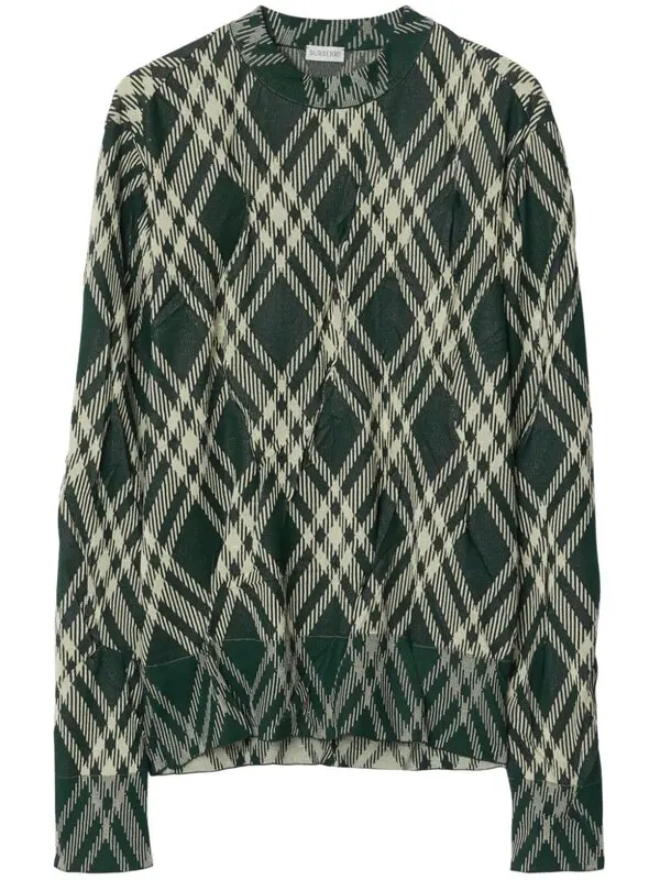 Burberry Plaid Crinkled-effect Jumper - Green